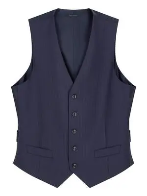 Giorgio Armani Single-breasted Pinstripe Vest In Pure Virgin Wool - Navy Blue