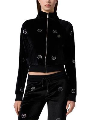 Philipp Plein Chenille Track Jacket With Crystal Monogram - Black