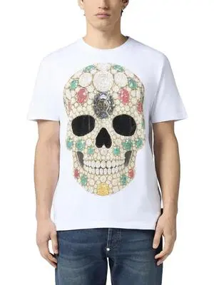 Philipp Plein Round Neck T-shirt Skull Stones - White