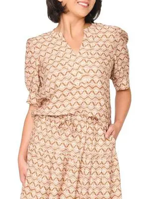 GIBSONLOOK Notch Neck Pullover Top - Mocha Shell