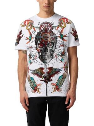 Philipp Plein Round Neck T-shirt Tattoo Stones - White