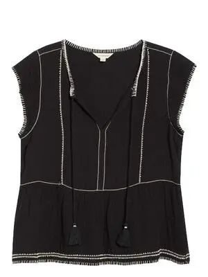 Lucky Brand Lucky Brand Embroidered Cotton Tank 001 Black