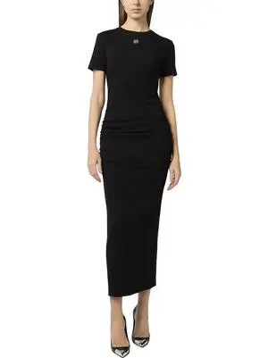 Philipp Plein Open Back Maxi T-shirt Dress With Signature Pendant - Black