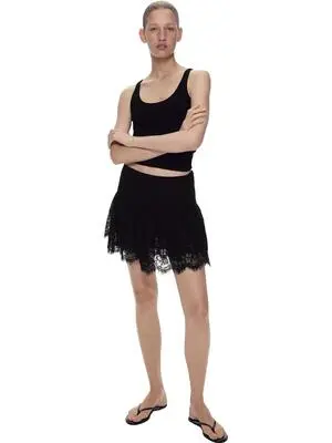 H&m Lace-trimmed Mini Skirt - Black