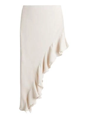 H&m Fitted Flounce-trimmed Viscose Skirt - Cream