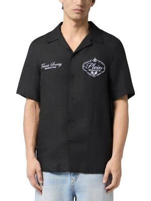 Philipp Plein Linen Bowling Shirt Tennis Club - Black