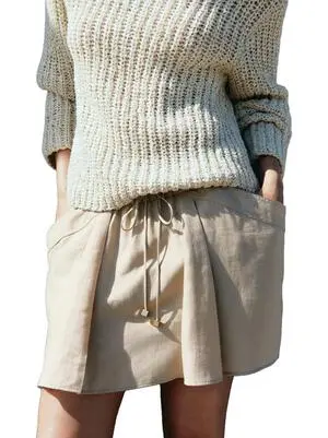 H&m Lyocell-blend Drawstring Mini Skirt - Beige