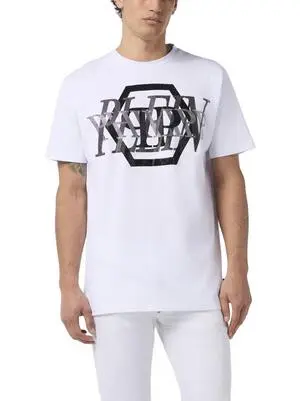 Philipp Plein Round Neck T-shirt Logo Stones - White