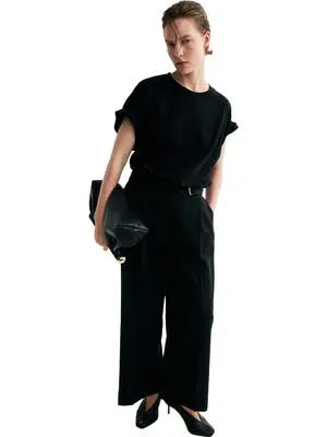 H&M Straight-leg Belted Pants - Black