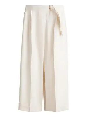 H&m Straight-leg Belted Pants - Cream