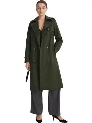 OROLAY Long Classic Trench Coat - Olive