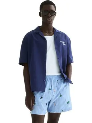 H&m Relaxed Fit Shorts - Light Blue/patterned