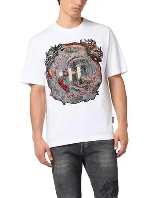 Philipp Plein Round Neck T-shirt Dragon - White