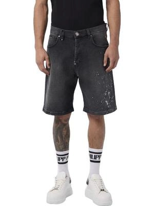 Philipp Plein Denim Shorts With Paint Splatter - Pantherblack