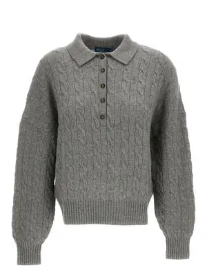 Polo Ralph Lauren Cashmere-blend Cable-knit Polo Sweater - Grey