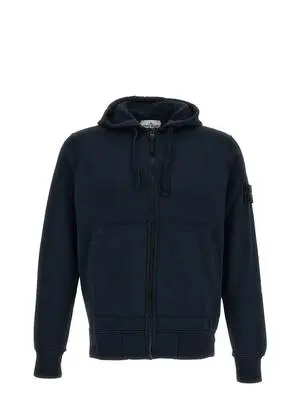 Stone Island Organic Cotton Fleece Zip-up Hoodie - Blu