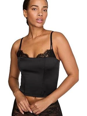 Victoria's Secret Dream Angels Satin Lace-trim Corset Top - Black