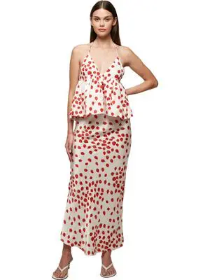 SWF Satin Bias Midi Skirt With Strawberry Print - Strawlette