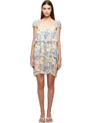 SWF Boutique Tiered Cap Sleeve Mini Dress With Lace Trim - Colour Haze
