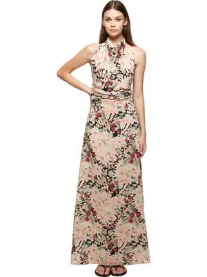 SWF S/W/F Boutique - International High Neck Halter Maxi Dress In Dust Bloom Print