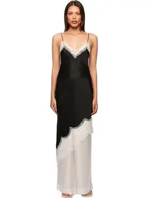 SWF Lace Trim Asymmetric Slip Dress - Ebony