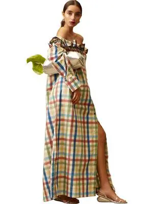 SWF Off Shoulder Ruffle Maxi Dress - Soft Clash