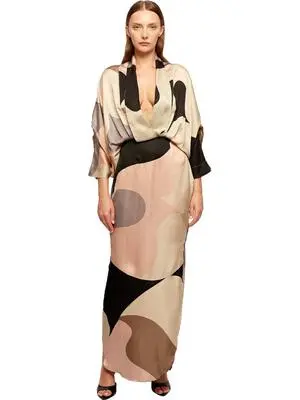 SWF Printed Maxi Dress With Blouson Sleeves - Blurred Bloom