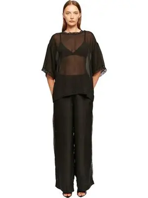 SWF Oversized Silk Lace Trim Top - Midnight Lace