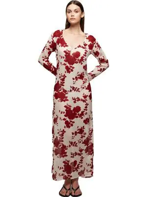 SWF Long Sleeve Sheer Midi Dress - Red Veil