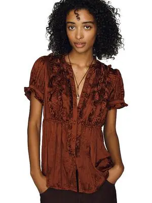 Anthropologie Ruffle Short Sleeve Blouse - Smoked Paprika