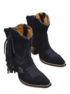 BESITA BOOTS Spirit Fringe Ankle Boots - Navy