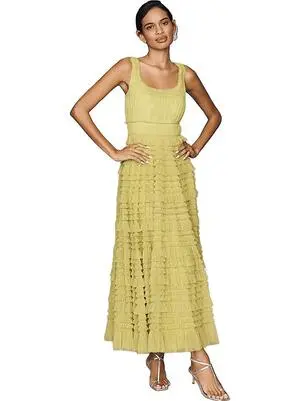 Mac Duggal Mesh Ruffle Maxi Dress - Lime
