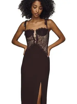 Endless Rose Lace Midi Dress - Brown