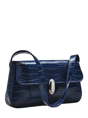 Maeve Faux-leather Croc Shoulder Bag - Navy