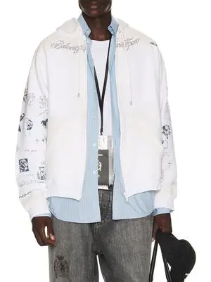 Balenciaga Raglan Zip Up Hoodie - White