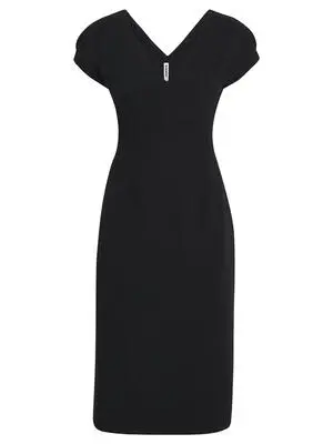 JIL SANDER Wool Sablé V-neck Midi Dress - Black