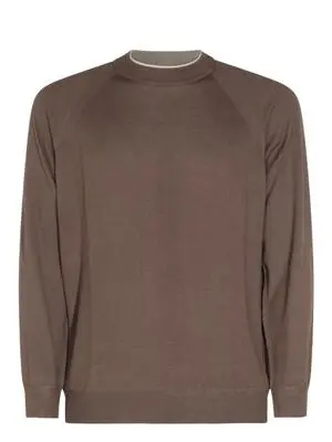 Eleventy Raglan Crew Neck Knitted Sweater - Brown