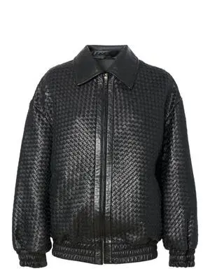 MANOKHI Woven Leather Jacket - Black