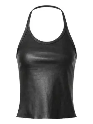 Stouls Leather Open-back Round Neck Tank Top - Black