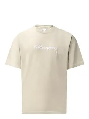 C.P. COMPANY Embroidered-logo T-shirt - Silver Birch