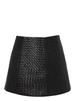 MANOKHI Woven Leather Mini Skirt - Black