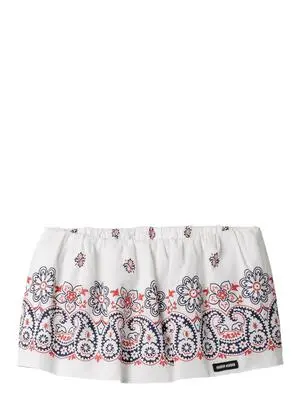 Miu Miu Slubbed Poplin Skirt With Print - White/blue