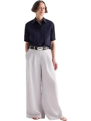 TWP Short-sleeve Poplin Shirt With Pintuck Detailing - Midnight