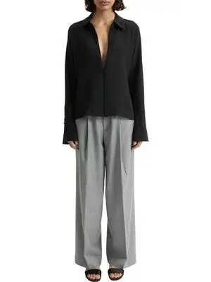 JOAEN Lea Silk Crepe Collared Shirt - Black