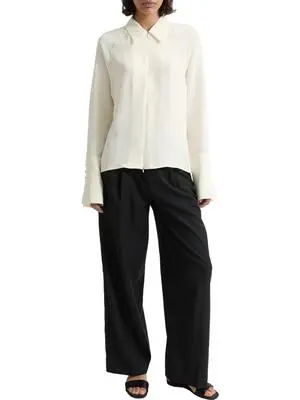 JOAEN Lea Silk Crepe Collared Shirt - White