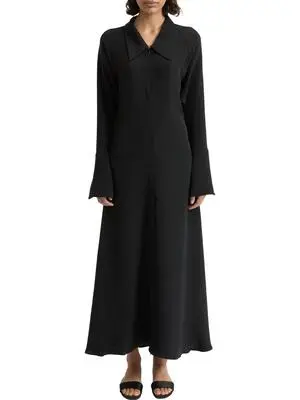 JOAEN Lea Silk Crepe Collared A-line Dress - Black