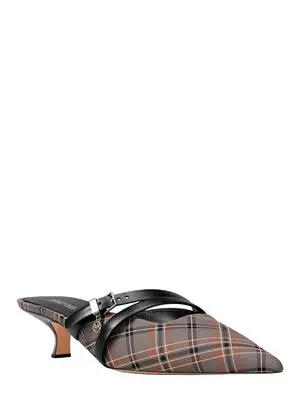 Michael Kors Yvette Plaid Print Kitten Mule - Brown