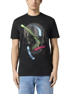 Philipp Plein Round Neck T-shirt Paint Splash Skull - Black