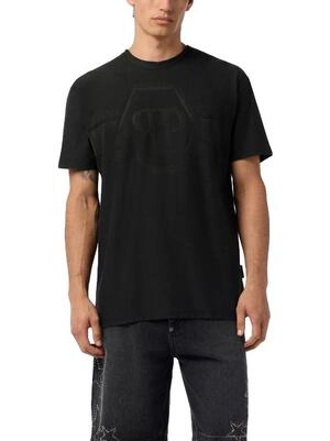 Philipp Plein Round Neck T-shirt Jacquard Hexagon Line - Black