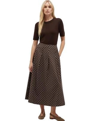 HOBBS LONDON Antonella A-line Midi Skirt - Brownivory
